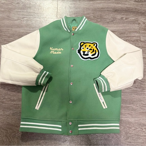 Human Made | Jackets & Coats | Human Made Green And Cream Varsity ...